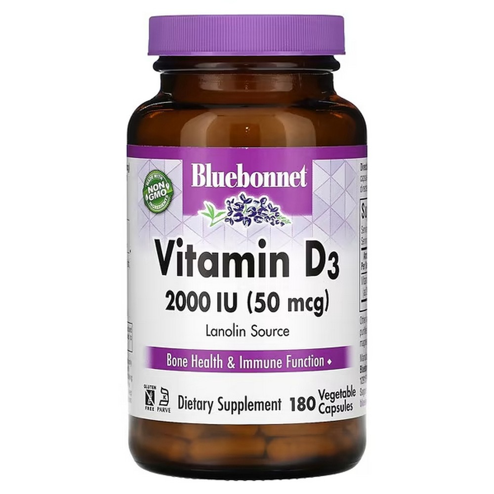 Bluebonnet Nutrition, Vitamin D3, 50 mcg (2,000 IU), 180 vegetable ...