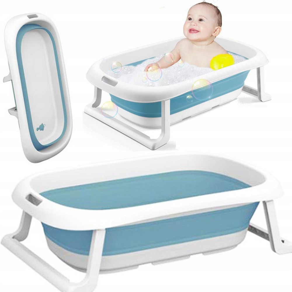LARGE BATHTUB CHILDREN'S FOLDABLE TOURIST BATHTUB SILICONE BLUE,DUŻA ...