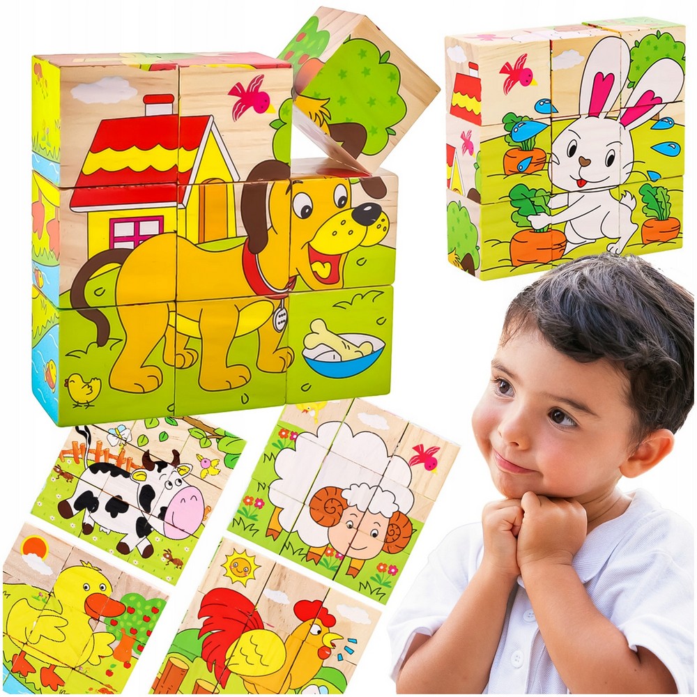 EDUCATIONAL WOODEN FARM PUZZLE BLOCKS,EDUKACYJNE DREWNIANE FARM PUZZLE ...