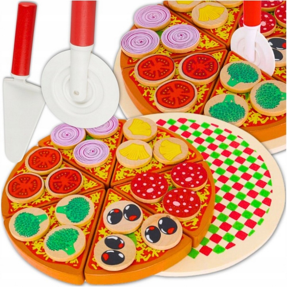 Wooden Pizza for Cutting for Children with Velcro + Knife Velcro Large ...