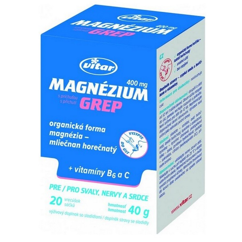 Vitar Magnesium grapefruit 400mg + vitamin B6 + vitamin C 20 sachets ...